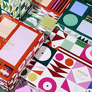 Noted by Post-it Printed Notes Gift Box, 5 Piece Set, Warm Colors, Includes Round Sticky Notes, Habit Tracker Sticky Notes, Weekly Sticky Notes, 3-Pack Pens, 3-Pack Washi Tape (NTD-Box-LRD)