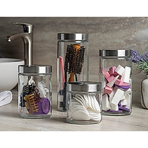 4pc Canister Sets for Kitchen Counter or Bathroom + Labels & Marker, Glass Cookie Jars with Airtight Lids - Food Storage Containers with Lids Airtight for Pantry - Flour, Sugar, Coffee, Cookies, etc.