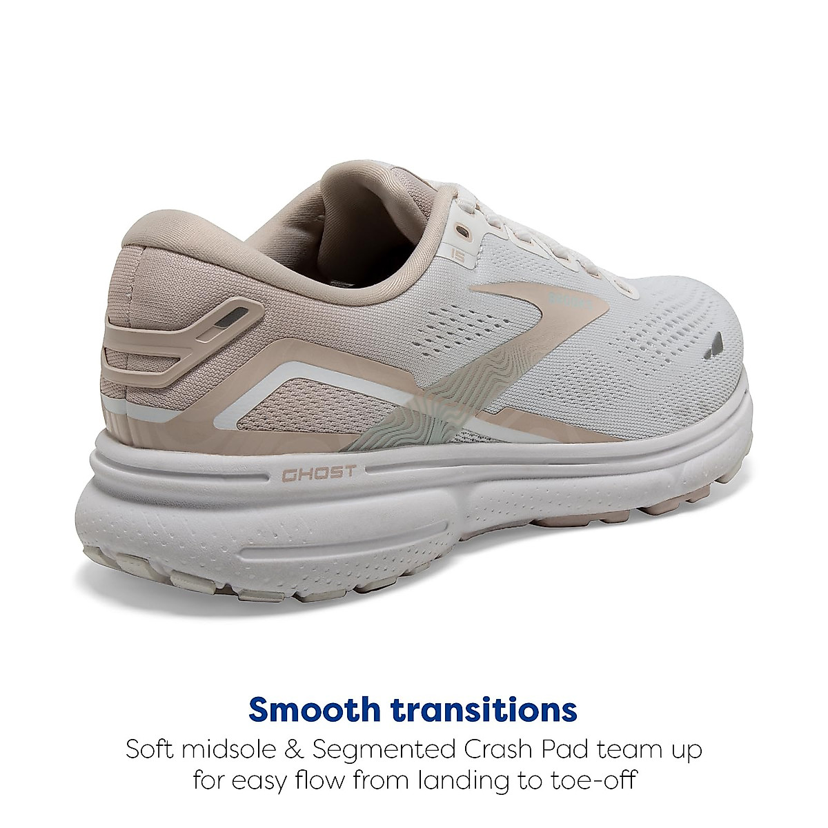 Brooks Women's Ghost 15 Neutral Running Shoe - White/Crystal Grey/Glass - 9 Medium