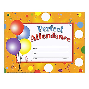 HAYES SCHOOL PUBLISHING Perfect Attendance Stick-to-It Award Certificate, 8-1/2 X 11 in (1373122)