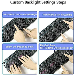 Mechanical Keyboard LED Backlit Retro USB Keyboard -Blue Switch - Retro Style and Round Keycaps -104 Keys Vintage Steampunk Gaming Multimedia Macro Program Keyboard (Black)