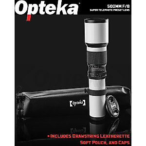 Opteka 500mm/1000mm f/8 Manual Telephoto Lens for Canon EF EOS 90D, 80D, 77D, 70D, 60D, 60Da, 1Ds, Mark III II 7D, 6D, 5D, 5DS, Rebel T8i, T7i, T7s, T7, T6s, T6i, T6, T5i, T5, T4i, SL3, SL2 (White)