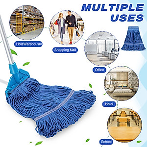 Nuogo 6 Pieces Commercial Mop Head Replacement Floor Cleaning Wet Mop Heads Wet Mop Head Refills Heavy Duty Commercial Mop for Home Industrial Commercial Cleaning (Blue)