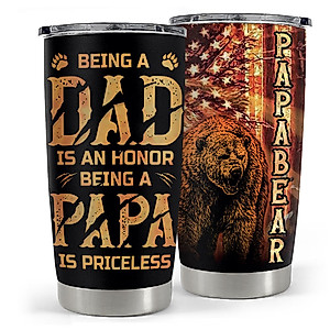 SANDJEST Dad Tumbler Gifts for Dad from Daughter, Son - Papabear American 20oz Stainless Steel Insulated Coffee Travel Mug Christmas, Birthday,Father's Day Gift - Papa Thermal