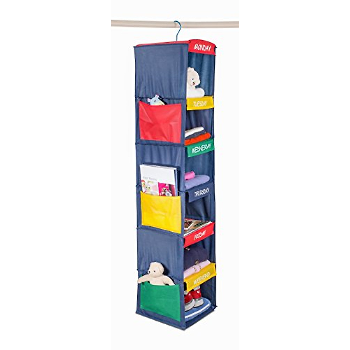 Handy Laundry Daily Activity Kids Closet Organizer, 11" X 11" X 48", Prepare & Organize a Week's Worth of Your Children's Clothing, Shoes and After School Activities, Hangs Directly on The Closet Rod