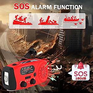 Emergency Hand Crank Radio with 4000mAh Power Bank Phone Charger, USB Charged & Solar Power, AM/FM NOAA Portable Weather Radio with SOS Alarm & LED Flashlight for Emergency, Camping
