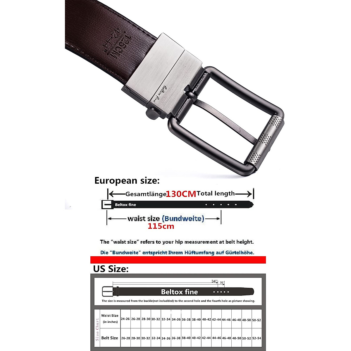 Beltox Men's Genuine Leather Reversible Belt 1.25” Rotate Brushed Roller Buckle Gift Box(Black Coffee with Brushed Roller Buckle,34-36)