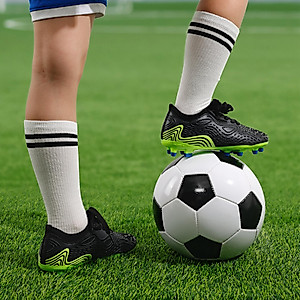 DREAM PAIRS Boys Girls Soccer Cleats Kids Football Shoes for Little/Big Kid,Size 4 Big Kid,Black/Neon Green,SDSO2304K