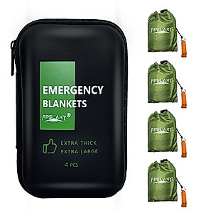 Frelaxy Emergency Blanket 2-Pack/4-Pack, Extra-Thick Extra-Large Space Blankets with Whistles, Storage Pouchs, and EVA case, 83" x 60"