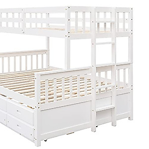 Harper & Bright Designs Twin Over Full Bunk Bed with Twin Size Trundle and 3 Storage Drawers, Separable Bunk Beds Twin Over Full Size, Wood Bunk Bed Frame for Kids Teens Boy & Girls (White)