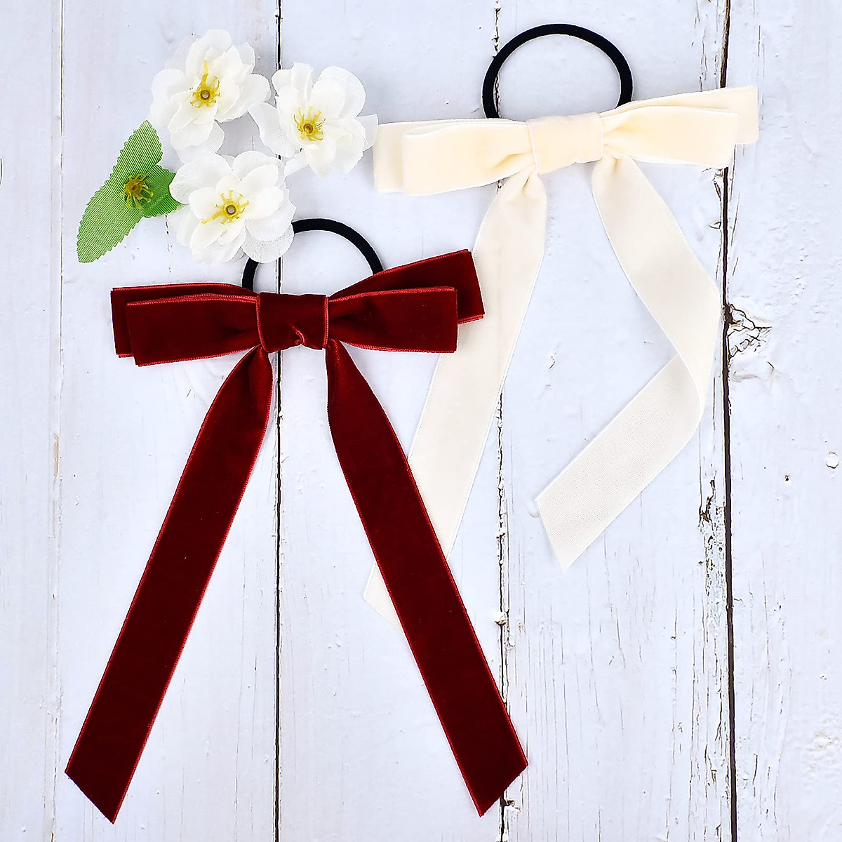 10PCS Bow Hair Tie Velvet Hair Ribbon Elastics Hair Scrunchies Long Ponytail Holder Hair Bow Bands Rope Accessories for Women Girls