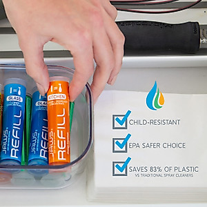 JAWS Cleaners Home Cleaning Kit, Multi-Surface Kitchen, Glass, Shower and Hardwood Floor, 2 Refill Pods Included. Refillable Cleaning Supplies.