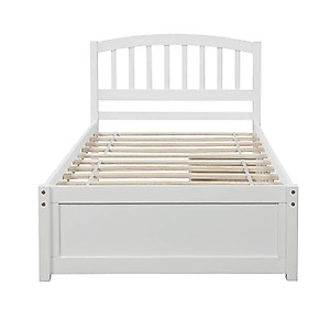Harper & Bright Designs Twin Storage Bed, Twin Size Platform Bed with 2 Drawers, Wooden Twin Bed with Headboard & Slat Support, No Spring Needed, Twin Bed for Boys, Girls, Teens, Adults(White)
