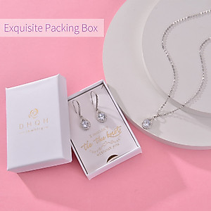 DHQH Bridesmaid Proposal Gifts Set of 6 Round Halo Jewelry Set for Bridal Bridesmaid Teardrop Necklace Earring Set for Wedding Jewelry Set for Women