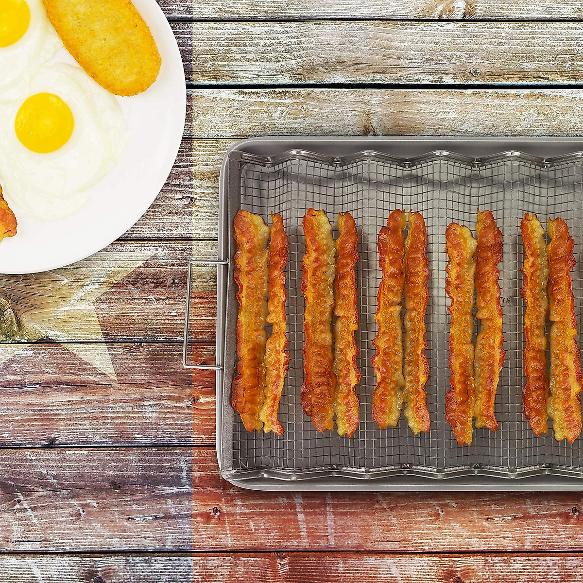 EaZy MealZ Bacon Rack & Tray Set | Specialty Tray and Grease Catcher | Even Cooking | Non-Stick | Healthy Cooking | Durable Material | Customized Cooking Experience (Large, Gray)