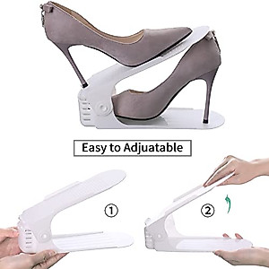 Antigo Shoe Slots Organizer，20 Pcs Adjustable Shoe Stacker for Closet Organization, Double Deck Shoe Rack Holder Storage Space Saver (White)