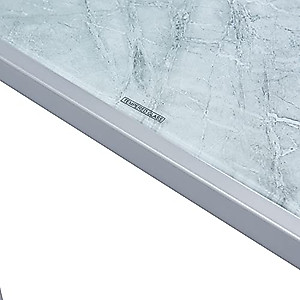 Paonne Gray Marble Dining Table Rectangular, Gray Kitchen Table with Tempered Glass Tabletop and Metal Frame, Glass Dining Table for Restaurant and Apartment (45.3" * 27.5" * 29.5")