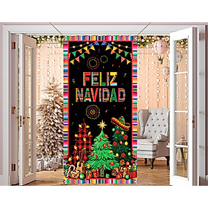 Nepnuser Feliz Navidad Door Cover Mexican Christmas Decoration Xmas Winter Holiday Party Decor Home Backdrop Door Hanging Banner