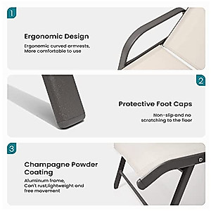 Pellebant Aluminum Pool Lounge Chairs Set of 2, Patio Chaise Lounge with Adjustable Backrest & Armrest, Heavy Duty Pool Lounge Chairs for Outside, Lawn, Yard, Patio, Pool(2pcs,New Beige)