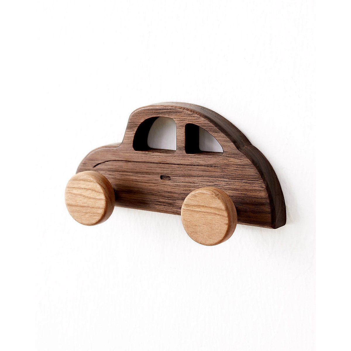 Vinoil Kids Coat Hooks Wall Mount, Walnut Car-Shaped Coat Rack Heavy Duty for Bathrooms,Kids’ Room,Door,Nursery,Entryway, 4 Pack Wood Wall Hooks for Hanging Hats,Backpacks,Towels,Keys&Clothes