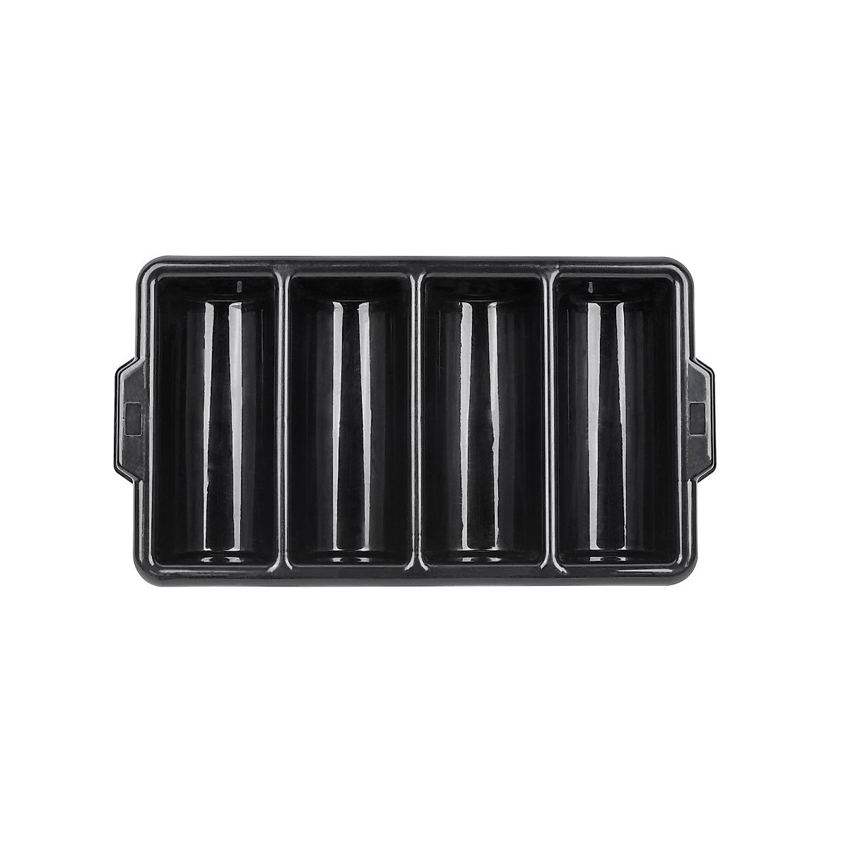 RW Clean 21.9 x 14.2 x 3.5 Inch Silverware Organizer, 1 Crack-Resistant Cutlery Tray - 4 Compartments, Built-In Handles, Black Plastic Utensils Drawer Holder, Wrap-Resistant, For Kitchen Organization