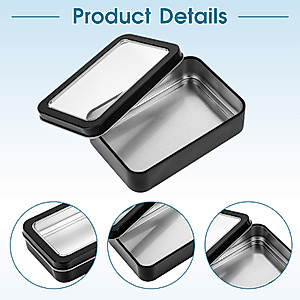 Metal Hinged Tin Box Container, 4 Pieces Rectangular Tin Box Small Storage Box Metal Stash Box Empty Tin Boxes with Removable Clear Window Lid for Candy Jewelry Beads Key Crafts Storage, Black
