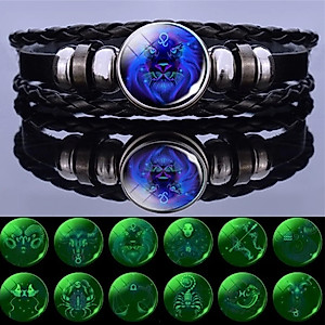 Zodiac Signs Spirit Bracelet Zodiac Bracelet for Women Men Adjustable 12 Constellation Bracelet Multilayer Zodiac Black Leather Bracelets Zodiac Sign Wrap Bracelet for Women Men Birthday Jewelry (Taurus)