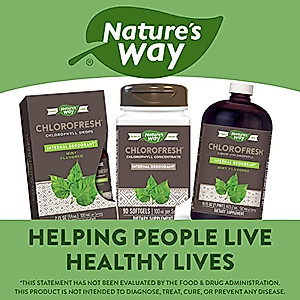 Nature’s Way Chlorofresh, Supports Detoxification Pathways*, Liquid Chlorophyllin Copper Complex, Supports Healthy Skin*, Internal Deodorant*, Mint Flavored, 16 Fl Oz.