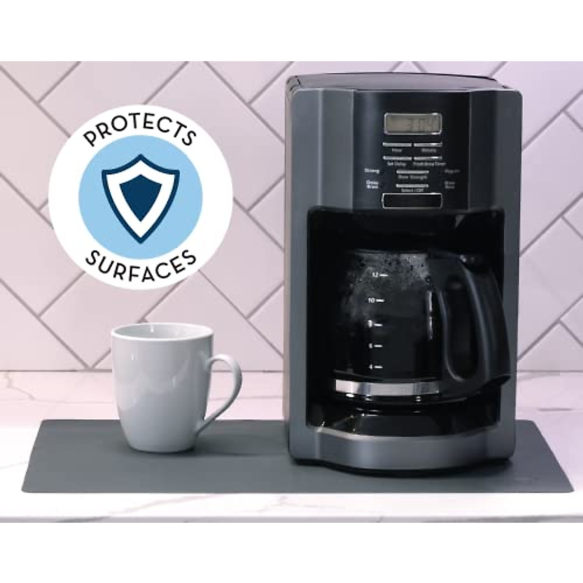 S&T INC. Coffee Mat, Silicone Mat for Coffee Maker and Espresso Machine, Coffee Maker Mat for Countertops, Silicone Grey, 12 in. x 18 in., 1 Pack