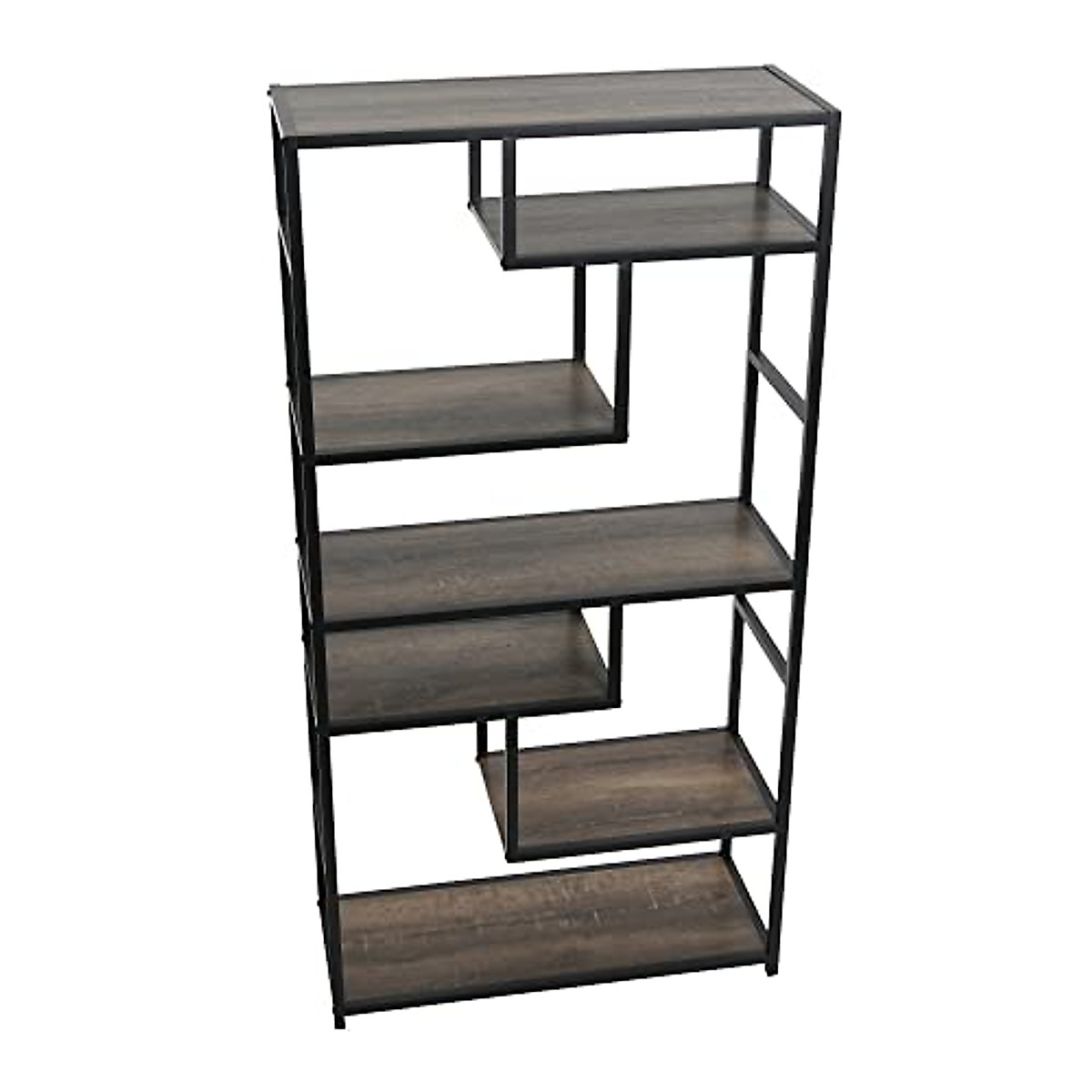 Household Essentials Jamestown Tall 6 Shelf Open Storage Bookshelf Ashwood Rustic Wood Grain and Black Metal