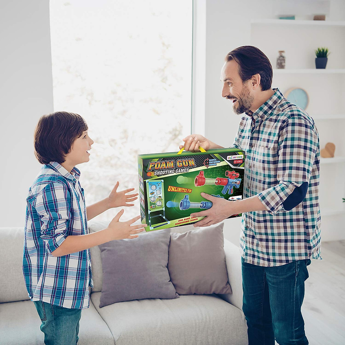 SpringFlower Shooting Game Toy for 5 6 7 8 9 10+ Years Olds Boys,2pk Foam Ball Popper Air Toy Guns with Standing Shooting Target,24 Foam Balls, Ideal Gift