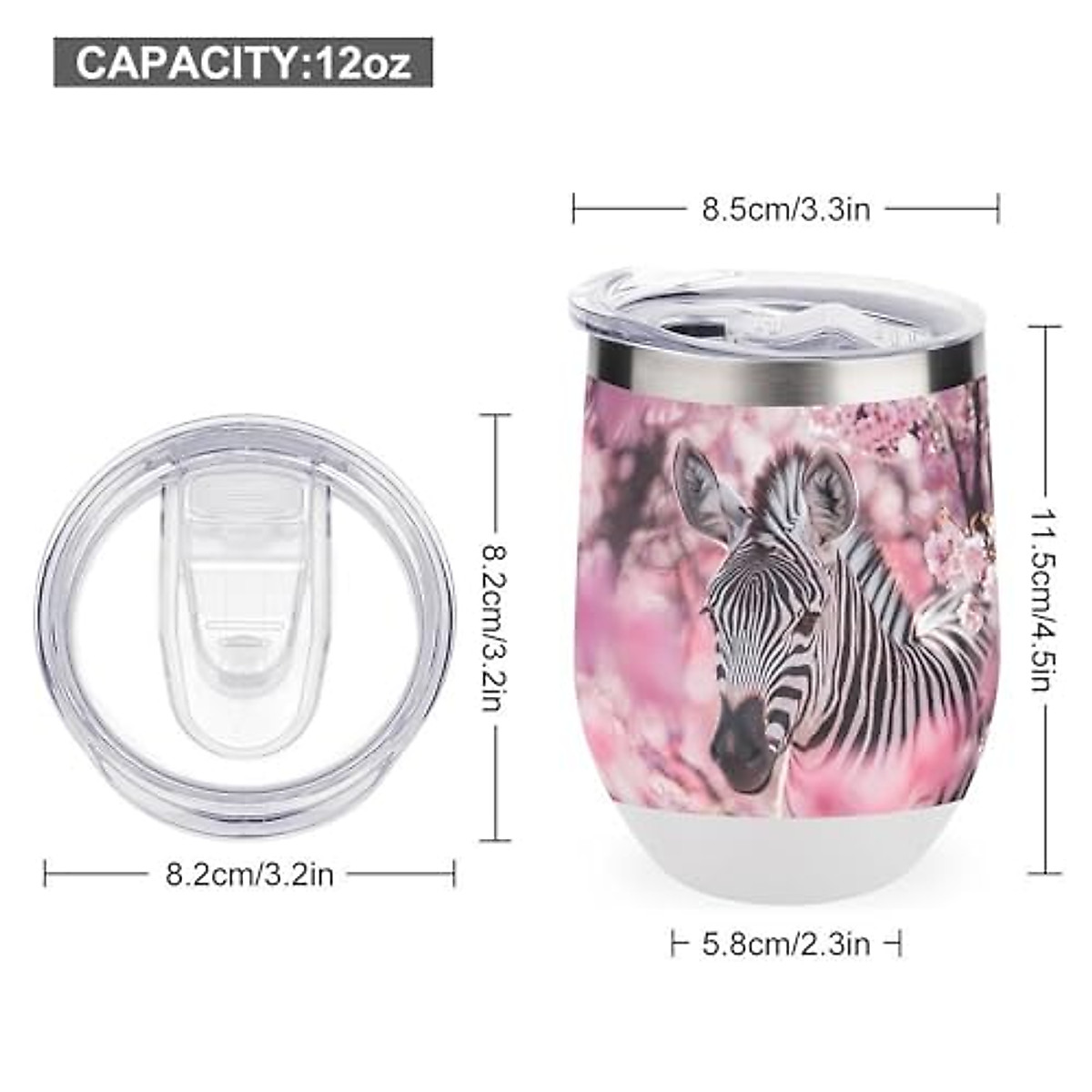 Zebra in Cherry Flowers Funny Wine Tumbler 12 Oz Stainless Steel Insulated Mug Double Wall Water Cup with Lid