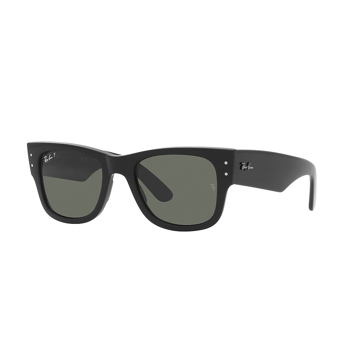 Ray-Ban RB0840SF Mega Wayfarer Low Bridge Fit Square Sunglasses, Black/Green Polarized, 52 mm