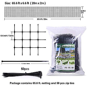 Ohuhu 6.6 x 65 FT Heavy Duty Bird Netting for Garden, PP Material Anti-Bird Reusable Garden Nets for Fruit, Vegetable, Plant Trees, Fencing Protection from Birds Deer Etc, Bonus 50 PCS Cable Ties