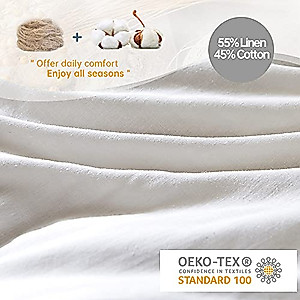Simple&Opulence French Linen Duvet Cover Set - Full Size(78" x 86")- 3 Pieces (1 Comforter Cover,2 Pillowcases)- Natural Flax Cotton Blend-Solid Color Breathable Farmhouse Bedding-Off White
