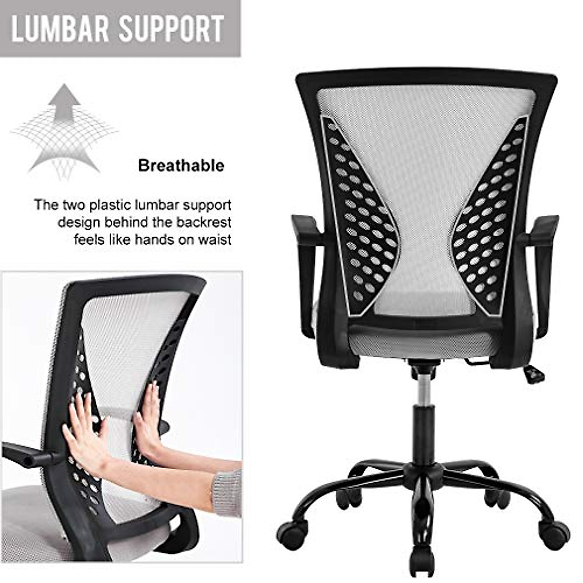 Office Chair Ergonomic Desk Chair Mesh Computer Chair with Lumbar Support Armrest Mid Back Rolling Swivel Task Adjustable Chair for Women Adults, Grey
