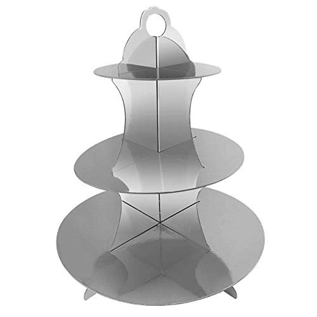 3-Tier Round Cardboard Cupcake Stand (12" W x 13.5" H) Birthday Wedding Special Event Decoration Reusable (1PC) (Silver)
