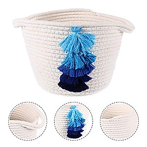 Cabilock 1pc Hand Woven Box Tassel Storage Basket Laundry Basket with Container Bathroom Laundry Basket Rattan Storage Basket Makeup Holder Jewelry Basket White Cotton