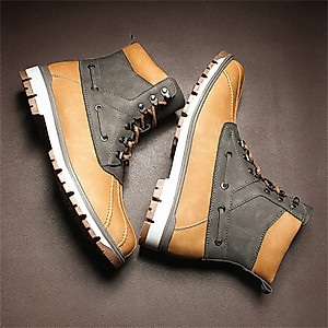 FOFOWHAT Men's Casual Thicken Snow Boots Outdoor Mid Top Resistant Backpacking Trekking Hiking Shoes Yellow Size 11