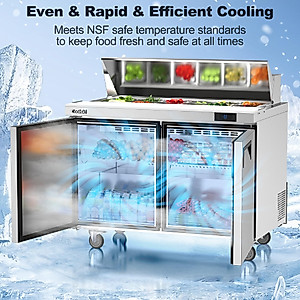 48’’ W Commercial Refrigerator 2 Door, Refrigerated Sandwich Salad Prep Table with 12 Pans Cutting Board, Mega Top/Stainless Steel/13 Cu.FT. Capacity/ETL NSF Approved