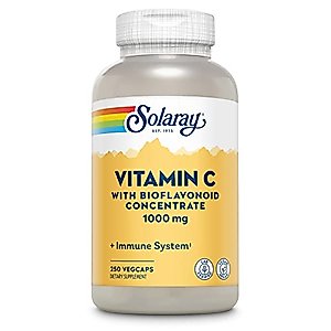 SOLARAY Vitamin C with Bioflavonoid Concentrate 1000mg, Healthy Immune Function, Skin, Hair & Nails Support, 250 VegCaps