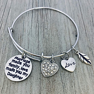 Daughter In Law Gift, Wedding Bracelet Gift for Bride Step Daughter Gift New Daughter Bracelet Jewelry from Mother in Law Bonus Daughter (Love made you our Daughter) Bonus Daughter