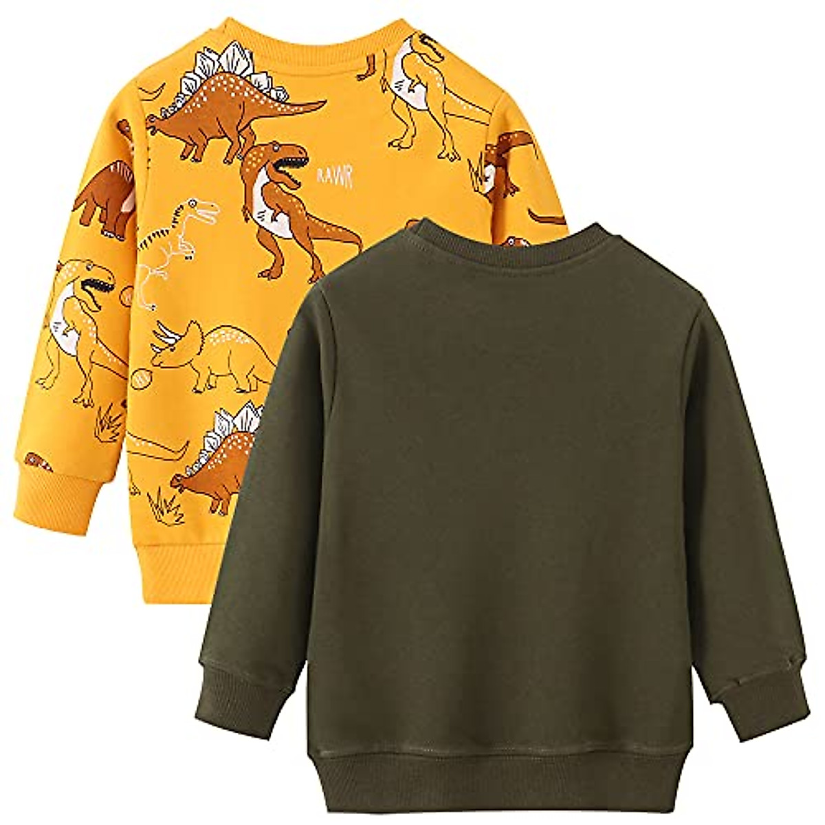 Azalquat Toddler Boys Crewneck Sweatshirt, Cotton Long-Sleeve Pullover Cartoon Print (Yellow Dinosa/Lion, 18-24 Months)