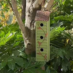 Glitzhome JK97321 3-Tier Hanging Bird House Wooden Window Shutters Birdhouse 18 Inch Tall, Green