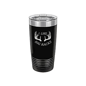 Rogue River Tactical Funny Hunting 20 Oz. Travel Tumbler Mug Cup w/Lid Vacuum Insulated Hot or Cold I Like Big Racks Hunter Gift (Black)