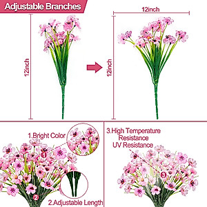 TURNMEON 8 Bundles Fake Flowers Outdoor Silk Flower UV Resistant Faux Flowers Shrubs Plastic Artificial Flowers Outside Fake Plants for Hanging Planters Porch Home Window Spring Summer Decor(Pink)