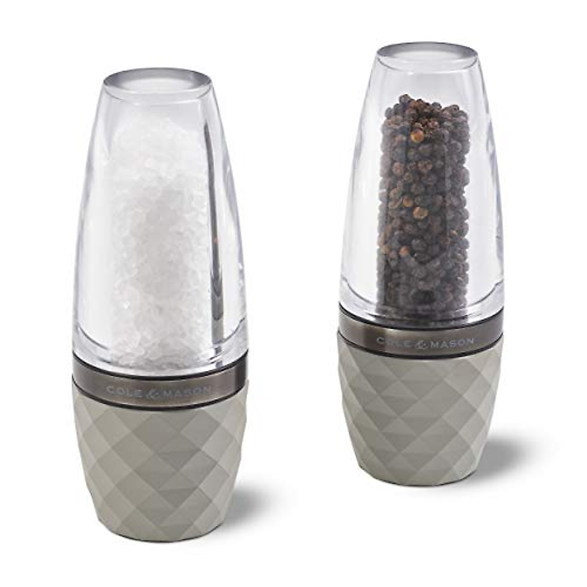 Cole & Mason H321806 City Salt and Pepper Mills | Precision+ Stemless | Concrete/Acrylic | 160 mm | Gift Set | Includes 2 x Salt and Pepper Grinders | Lifetime Mechanism Guarantee