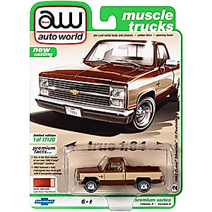 Auto World 1983 Chevy Silverado 10 Fleetside Pickup Truck Light Bronze Met. w/Almond Brown Sides Ltd Ed 17120 pcs 1/64 Diecast Model by Autoworld 64322-AWSP074 A (AWSP074/24A)