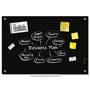 QUEENLINK,Magnetic Glass Whiteboard,Magnetic Black Glass Board,24x 18 Inches Glass Dry Erase Board,Black Surface…