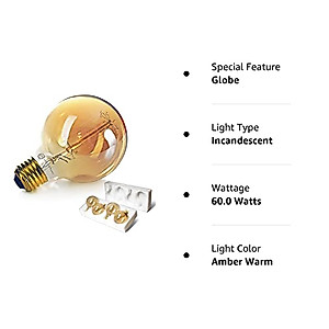 Basics Hardware Edison Light Bulb | Antique Vintage Style Light | Amber Warm Incandescent | (4 Globe Bulbs)